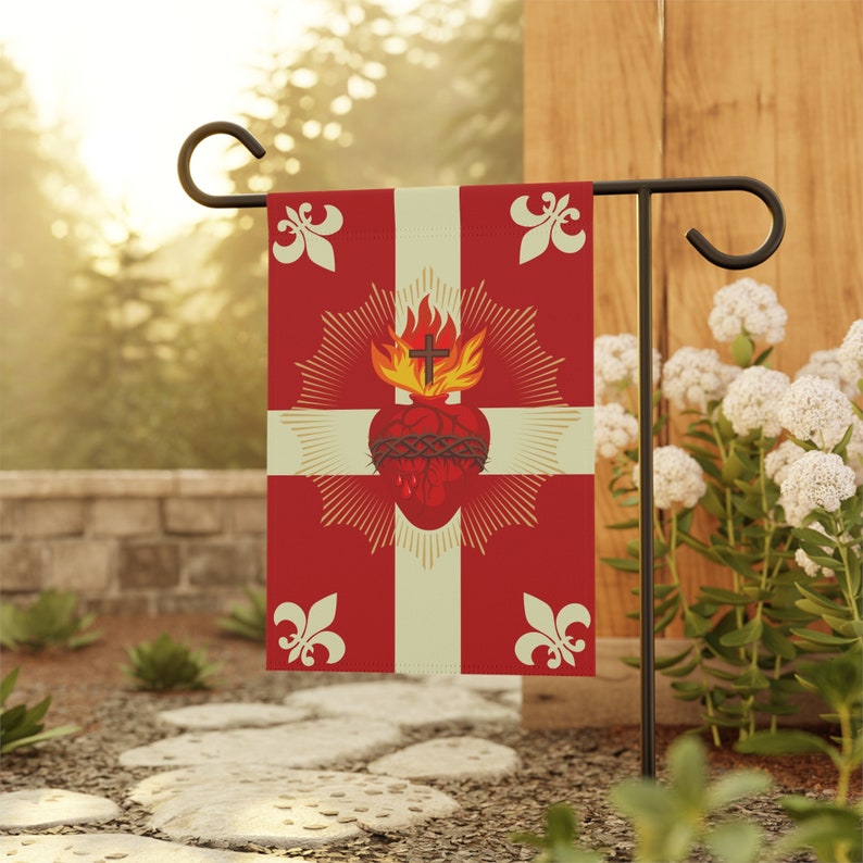 Sacred Heart of Jesus Flag (design 3) Red Background Catholic Christian ...