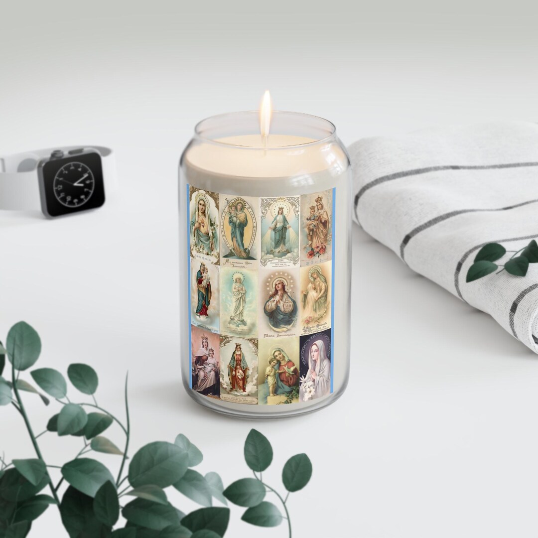 Virgin Mary Prayer Candle - Scented - Antique Holy Card Design - Catholic Gift for Priest Mom ...