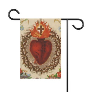 Jesus Sacred Heart Flag Garden Banner - Classic Antique Holy Card ...