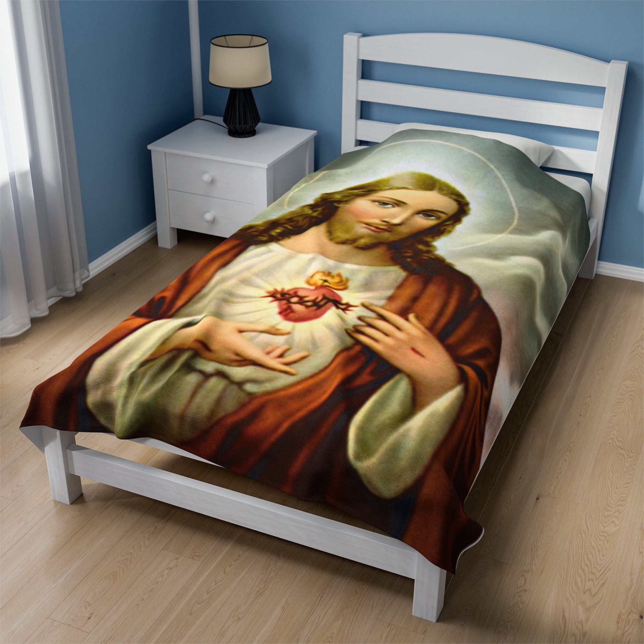 Sacred Heart of Jesus French Holy Card (USA) Plush Blanket - Etsy