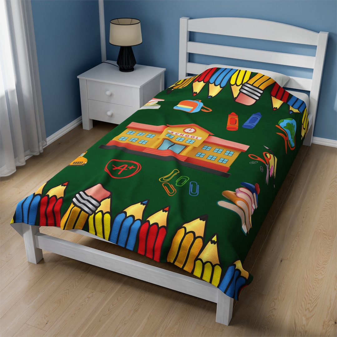 Back to School Velveteen Blanket – Schoolhouse & Pencils Design - Etsy