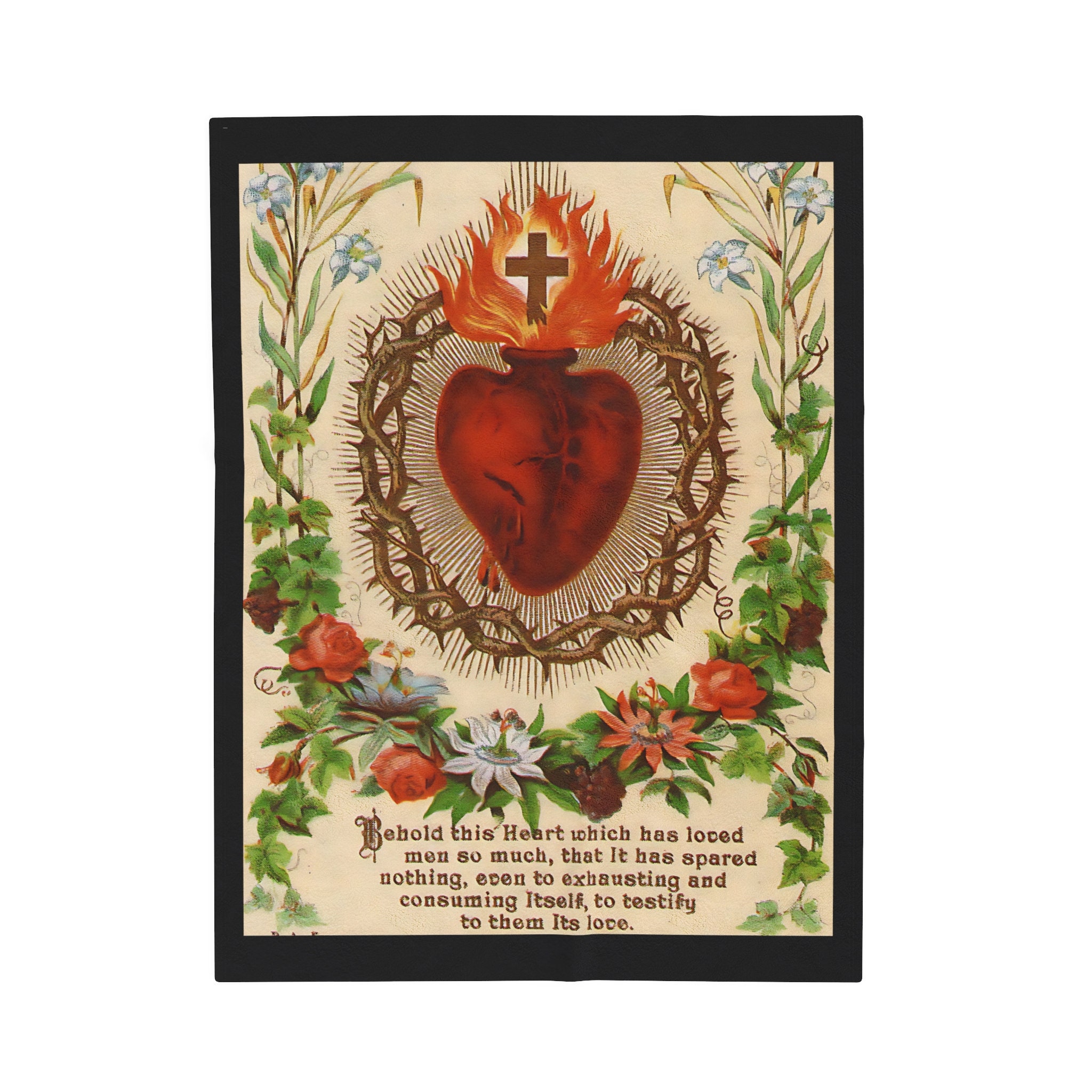 Sacred Heart of Jesus Antique Holy Card USA Plush Blanket Cozy ...
