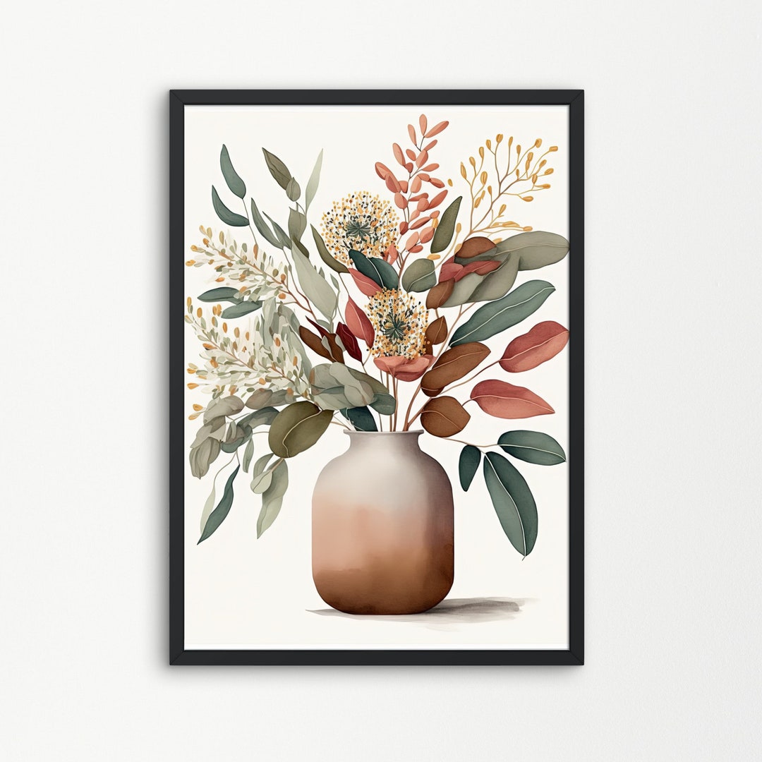 Eucalyptus Floral Vase | Boho Warm Color Mid-century | Digital Print ...