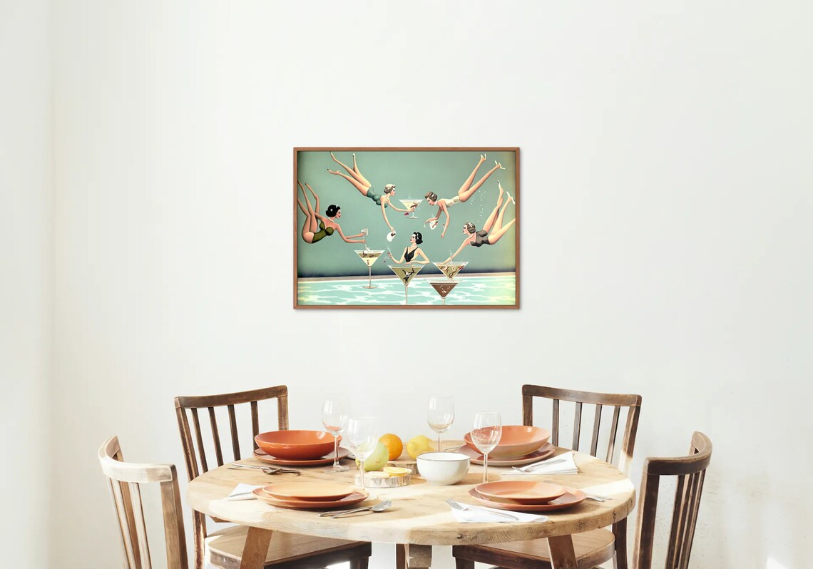 Vintage-inspired Woman Diving Into Martini Glass Digital - Etsy