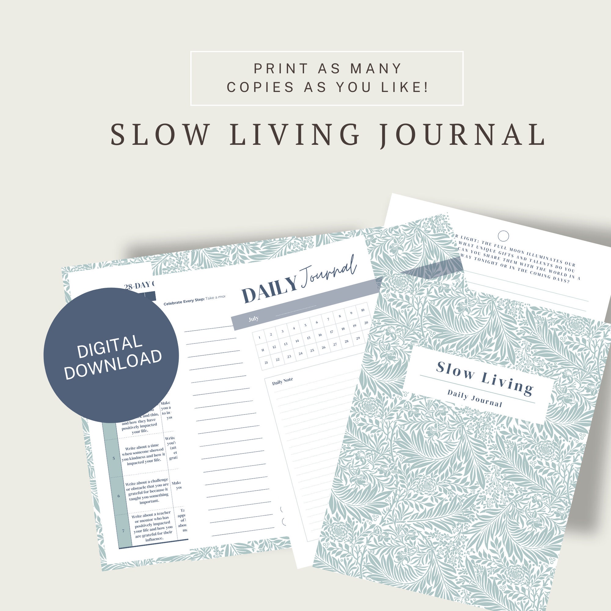 Slow Living Journal, Printable Digital Download, Simple Living ...