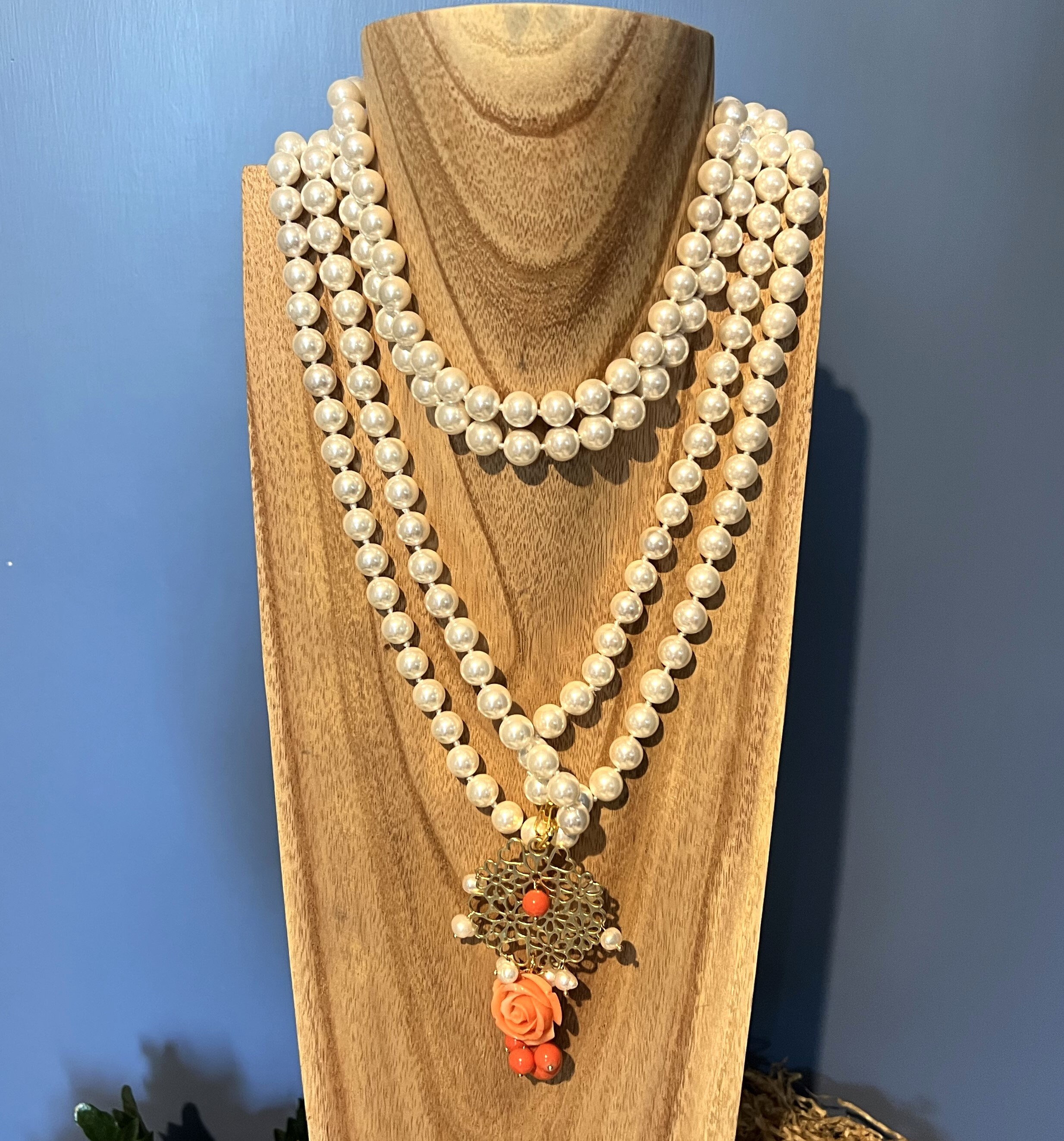 Very Long Majorca Pearl Necklace and Pendant With River Pearls, Pink ...