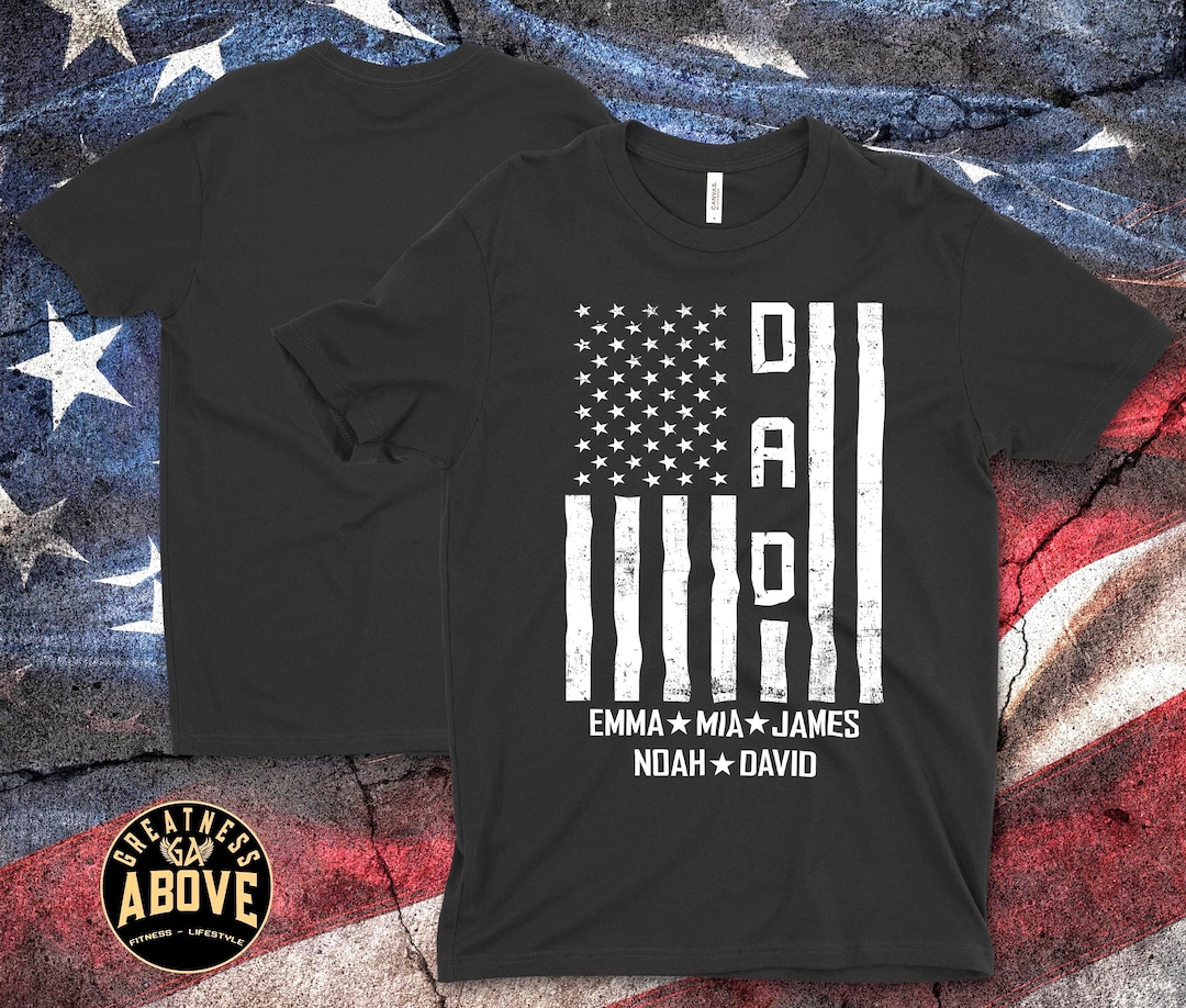 Personalized Dad USA Flag Shirt | Custom Kids Names Father’s Day Gift ...