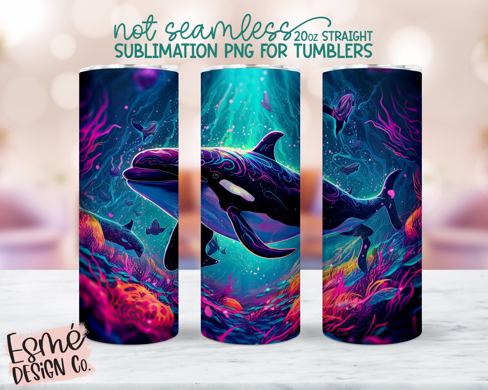 Neon Orca Tumbler PNG for 20 Oz Straight Tumbler Sublimation, Trippy ...