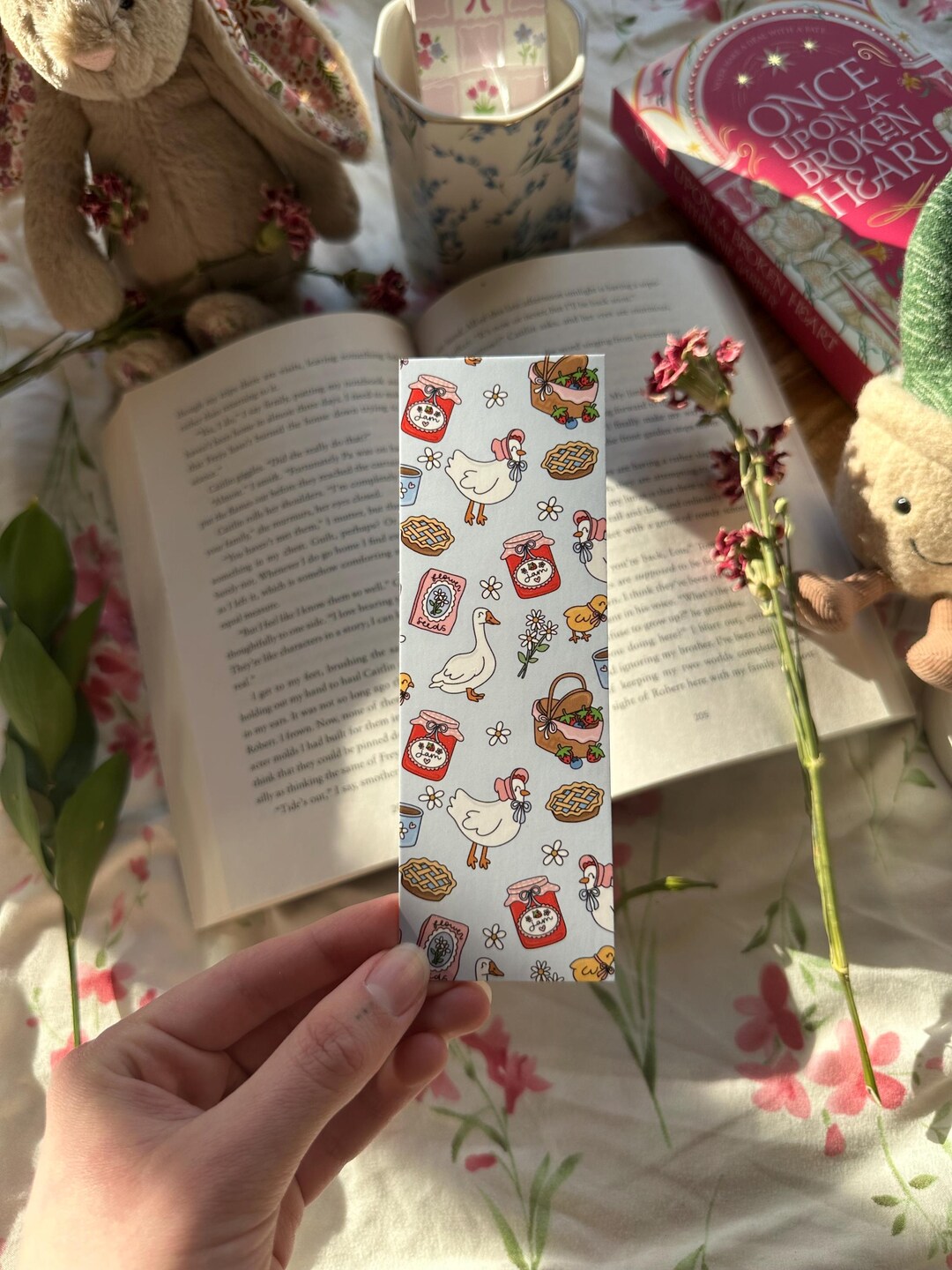 Country Cottagecore Bookmark – Cute Hen & Duck With Jam, Pies and ...