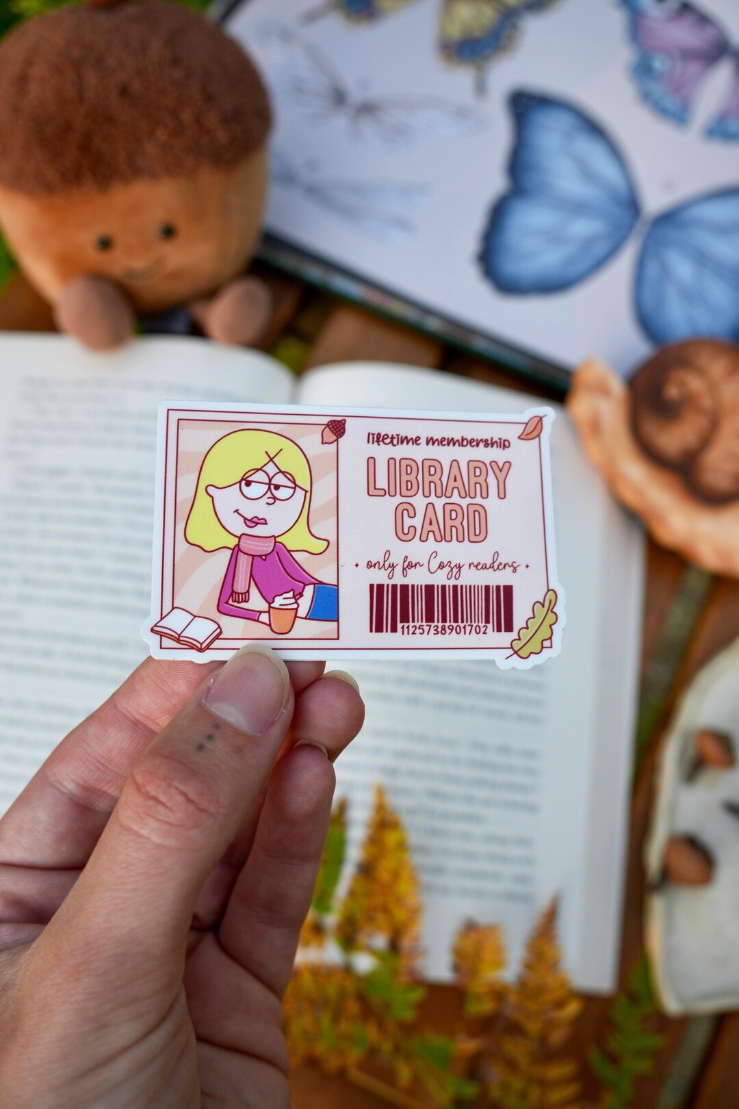 Fall Library Card Sticker, Lizzie Sticker Cozy Autumn Sticker, Kindle ...