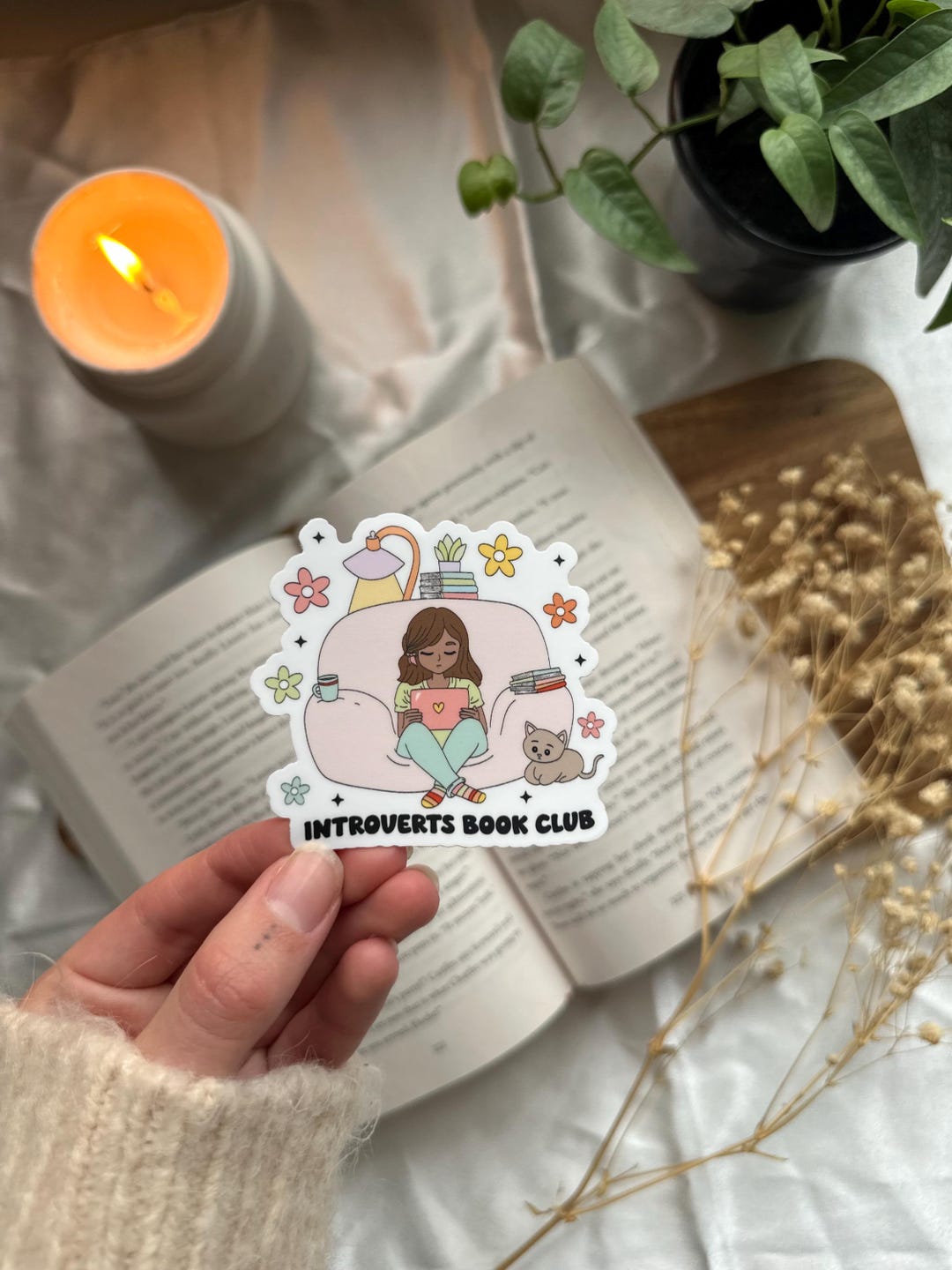 Introverts Book Club Sticker, Cozy Girl Reading Sticker, Vinyl Reading ...