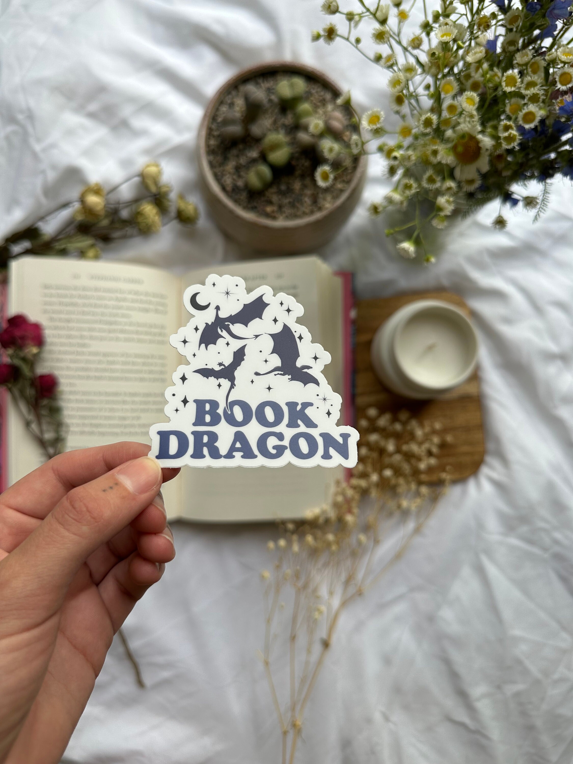 Book Dragon Sticker, Romantasty Sticker, Reading Sticker, Dragon Book ...