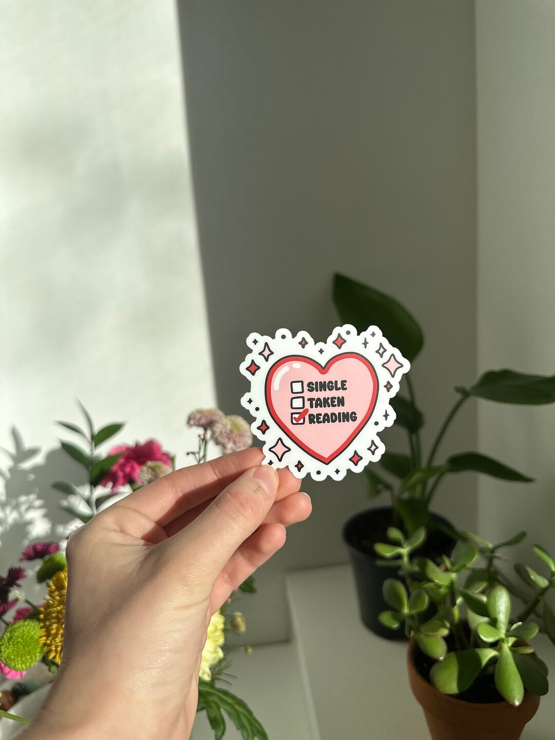 Single Taken Reading Sticker, Cute Bookish Heart Sticker, Kindle ...
