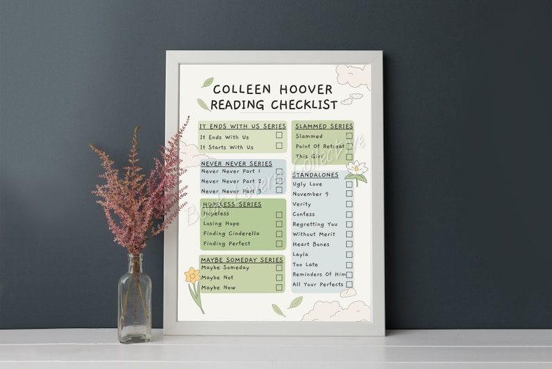 Colleen Hoover Reading Checklist, Printable Reading Checklist, Digital ...