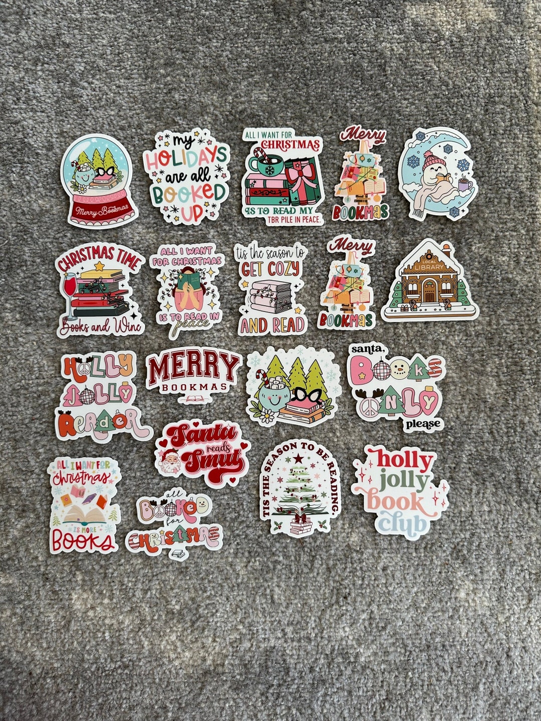 Pack of 18 Holiday Bookish Stickers, Christmas Stickers, Xmas Book ...
