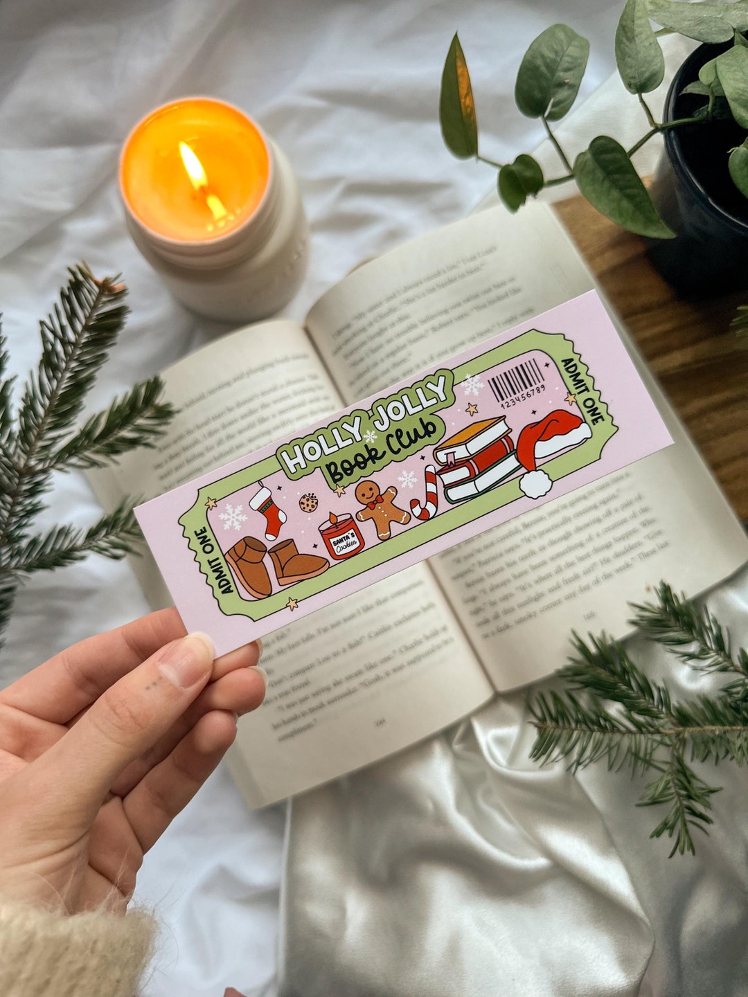 Holly Jolly Book Club Admit One Ticket Bookmark, Holiday Bookmarks ...