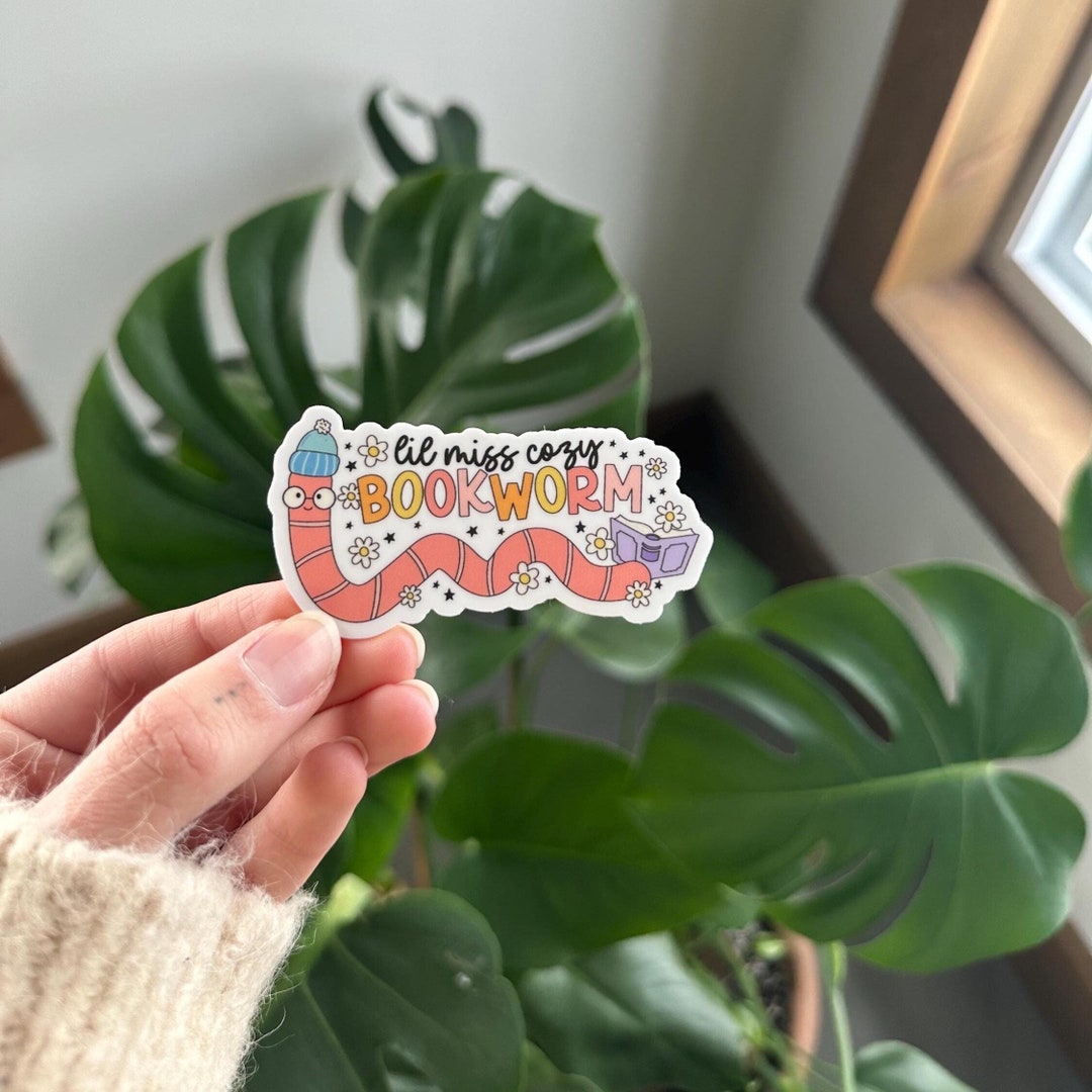 Lil Miss Cozy Bookworm Sticker, Book Lovers Sticker, Cute Bookish ...
