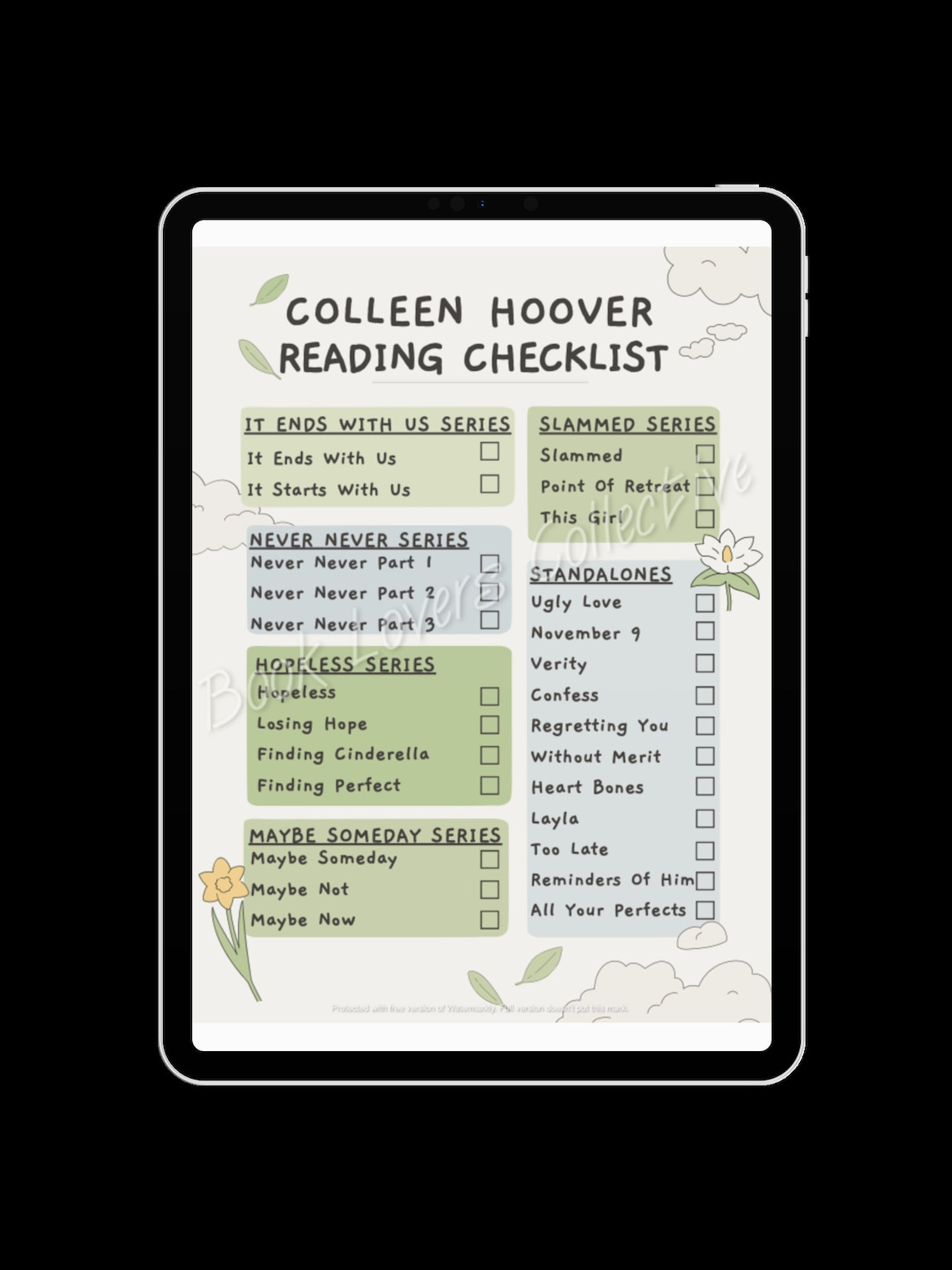 Colleen Hoover Reading Checklist, Printable Reading Checklist, Digital ...