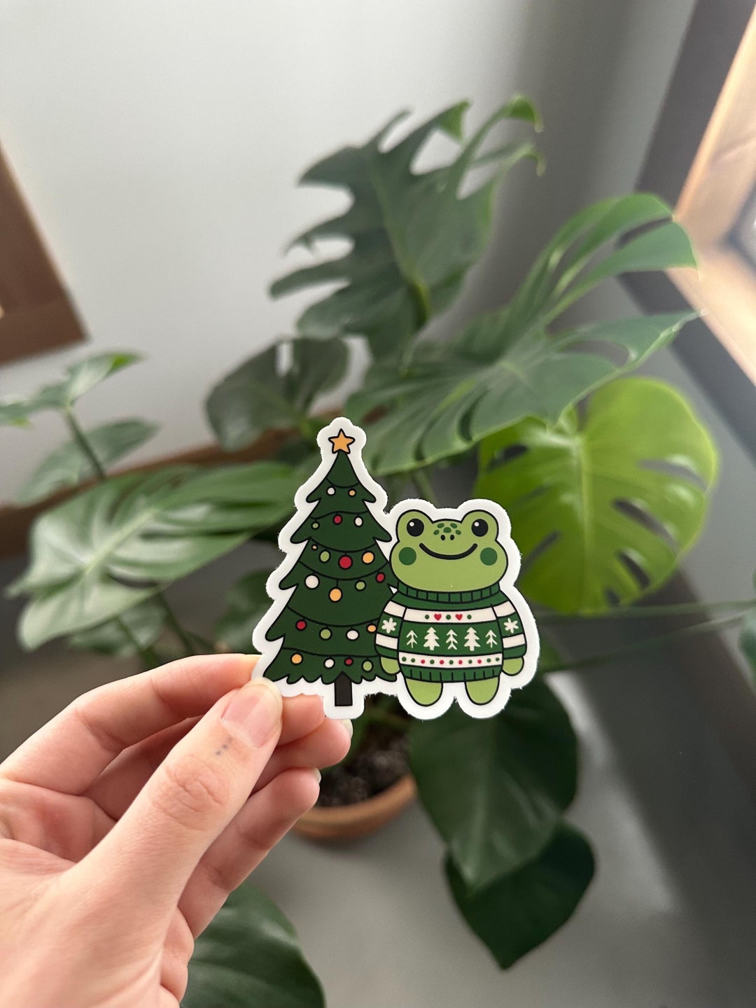 Adorable Festive Frog Sticker, Cute Christmas Frog in Xmas Sweater ...