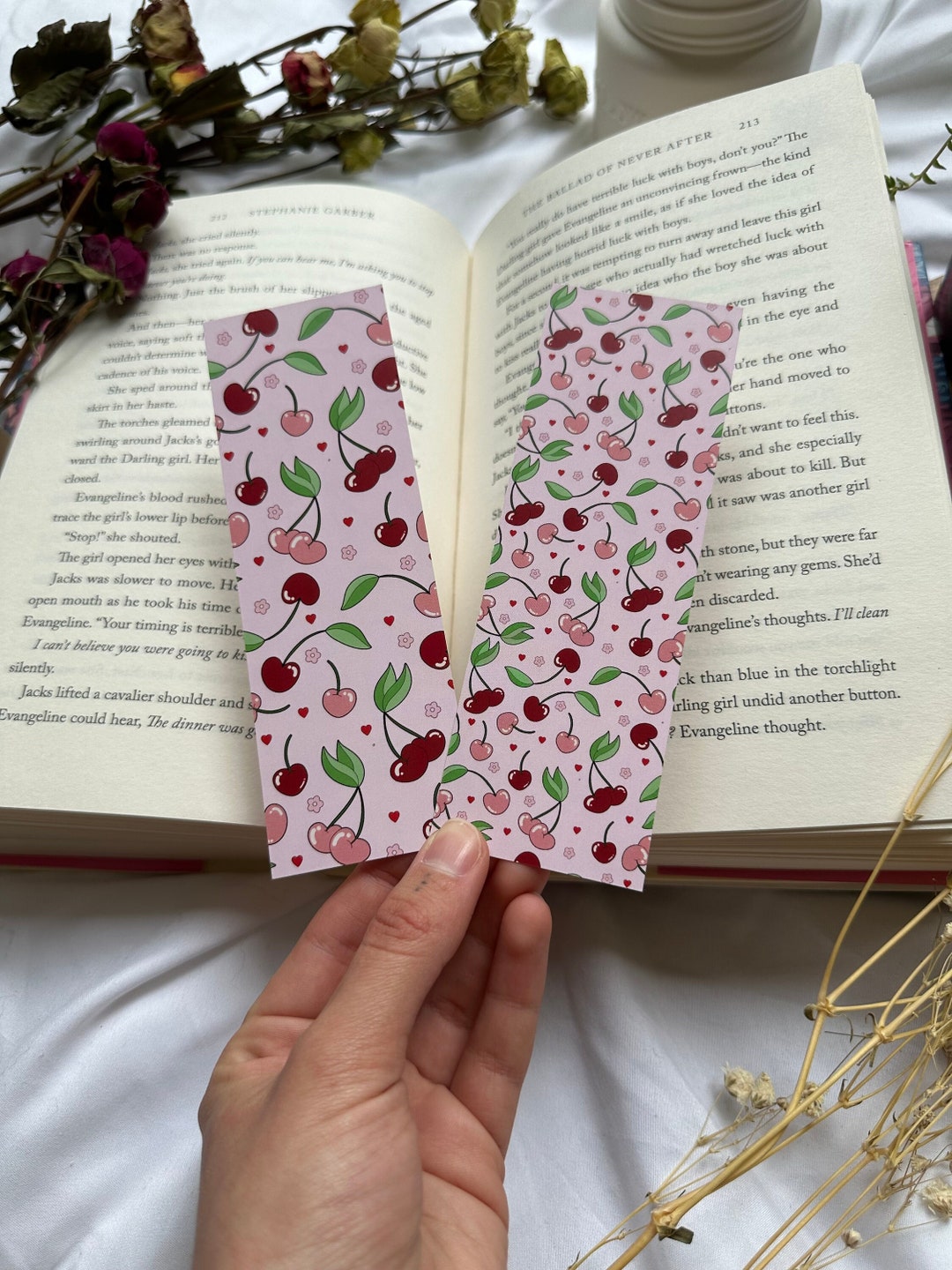 Pink Cherries Bookmark, Cute Pattern Bookmarks, Cherry Bookmark, Pretty ...