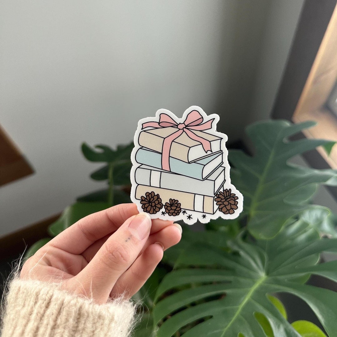 Pastel Winter Book Stack With Bow Sticker, Coquette Bookish Sticker ...