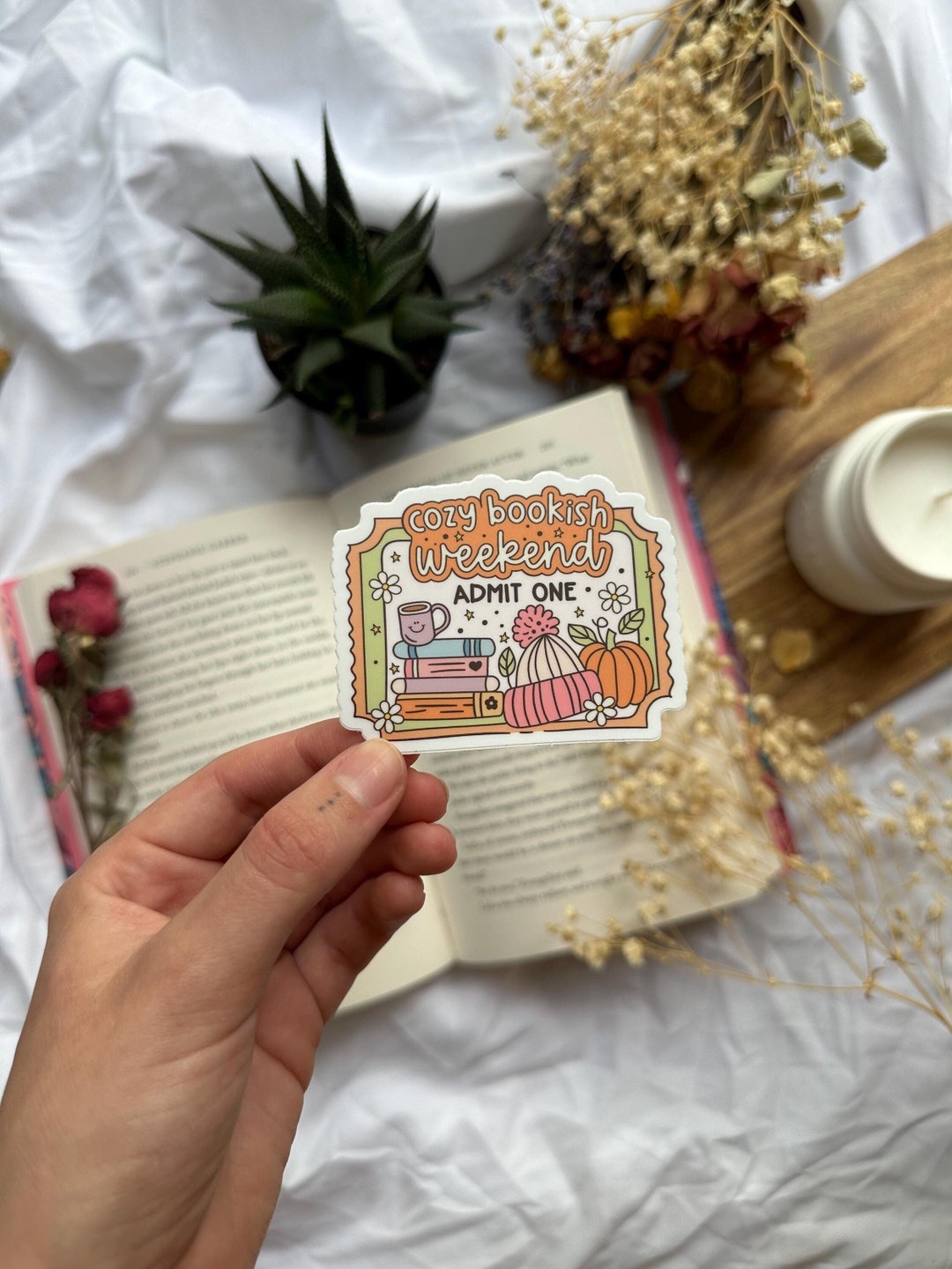 Cozy Bookish Weekend Admit One Ticket, Cute Autumn Bookish Sticker ...