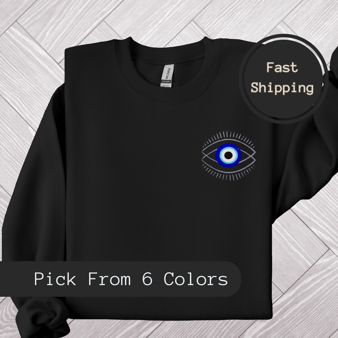 Embroidered Evil Eye Sweater, Good Luck Mystical Sweatshirt for Family ...