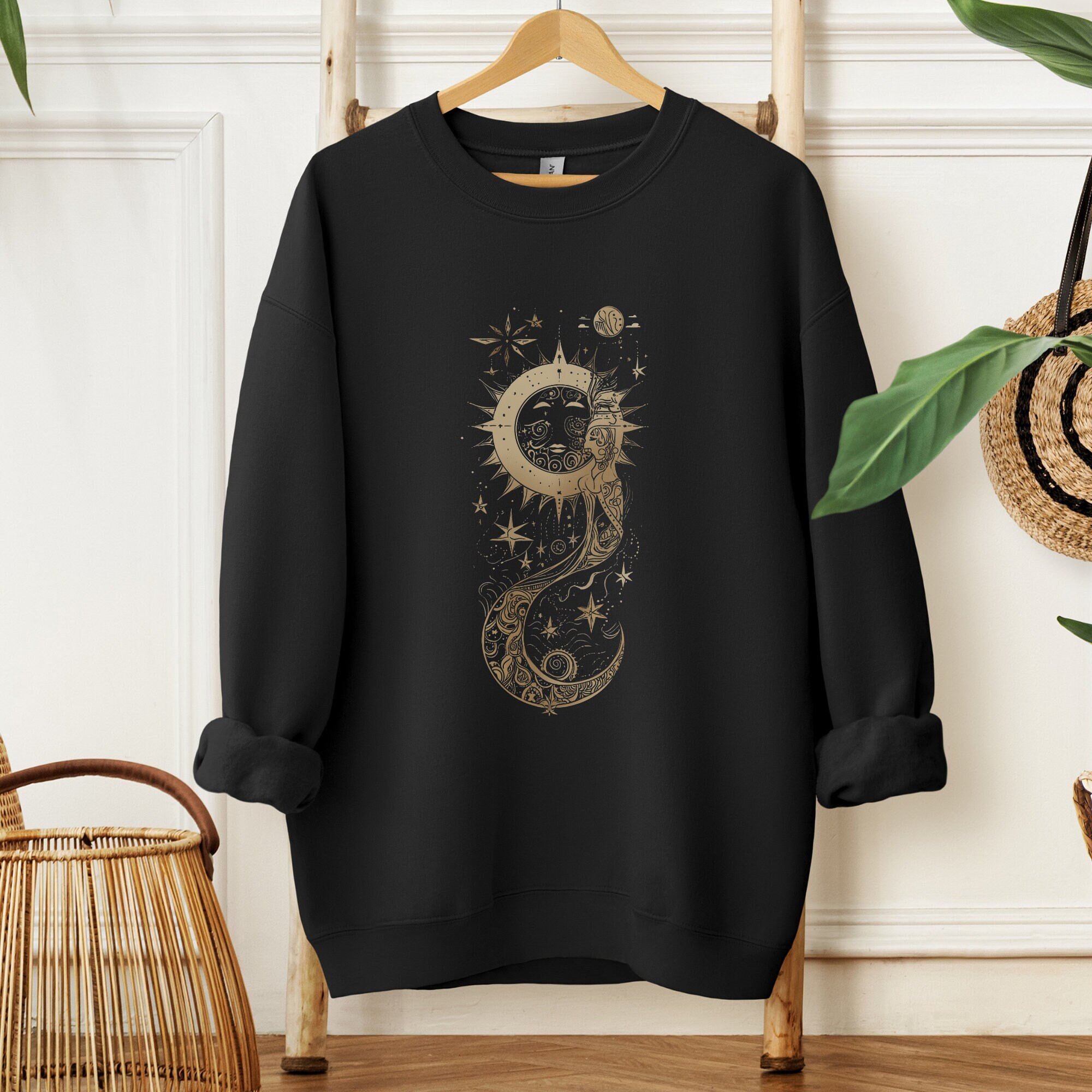Women's Golden Sun Moon Flowers Sweatshirt. Mystical Sweatshirt ... Women's Golden Sun Moon Flowers Sweatshirt. Mystical Sweatshirt ...