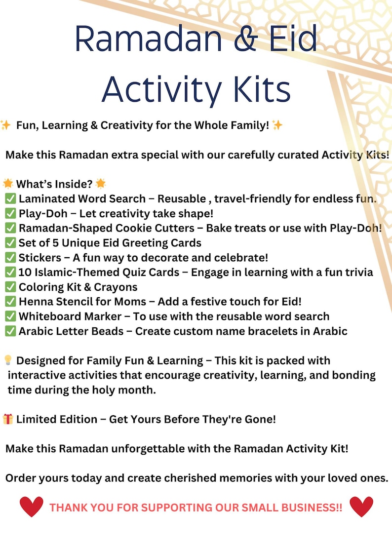 Ramadan and Eid Activity Kits for Kids - Etsy