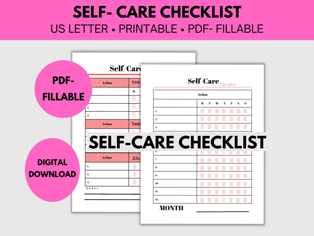 Self-Care Checklist Printable for wellness and mental wellbeing, daily ...