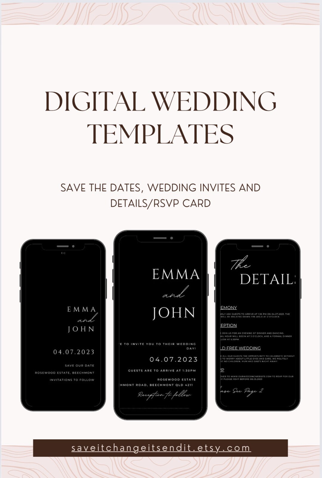 Bundle 7 DIGITAL WEDDING TEMPLATES. Wedding Invites, Save the Dates and ...
