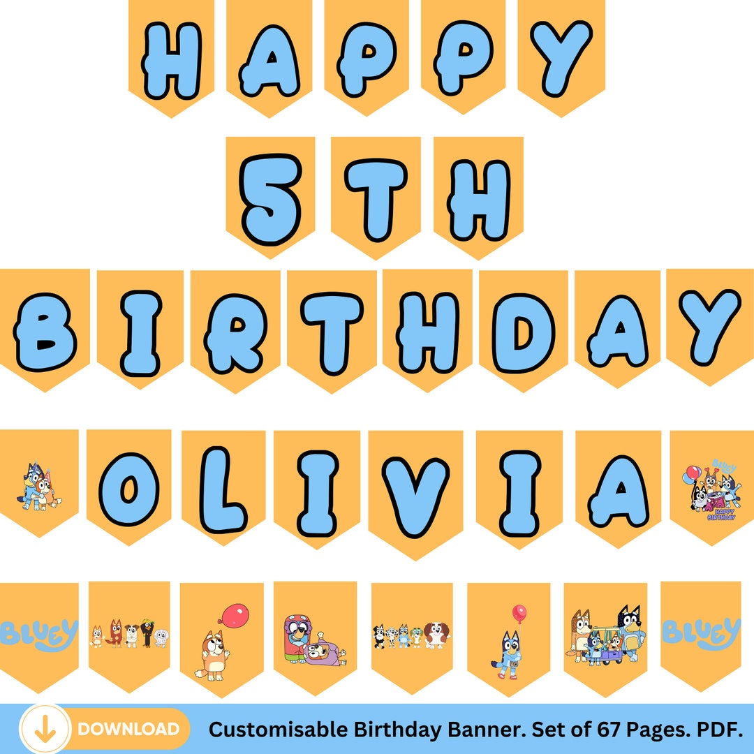 Adorable Printable Bluey Banner, Bunting, Kids Birthday Party, Party ...