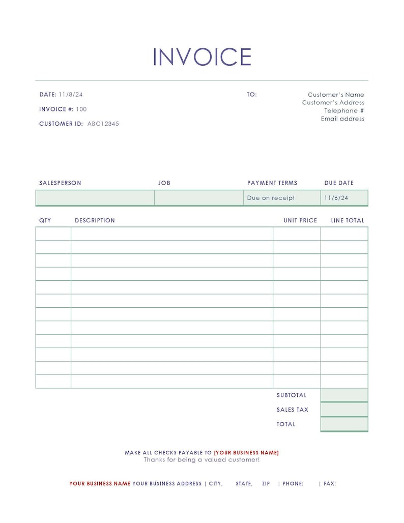 Invoice Template - Etsy