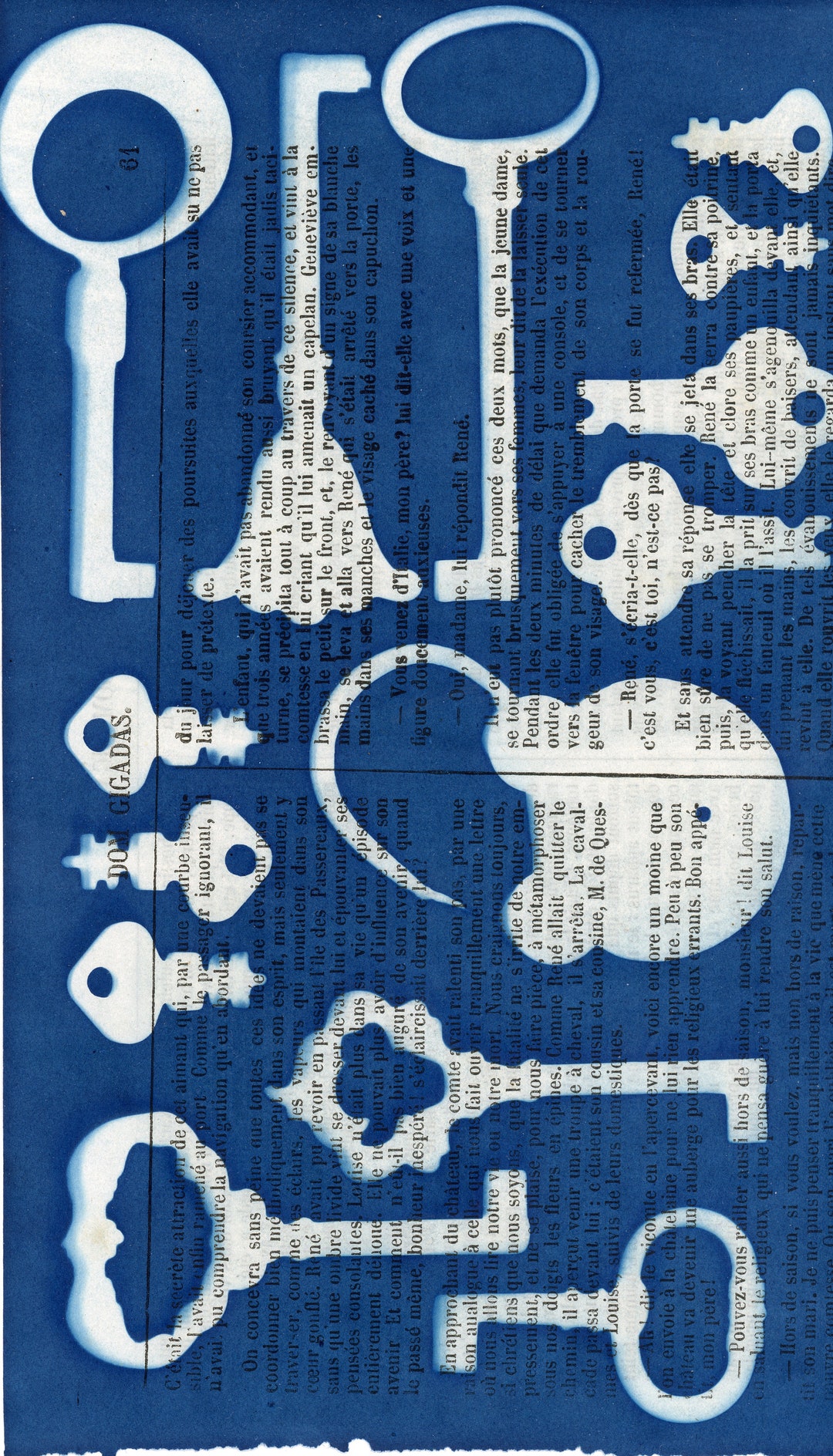 Antique Keys on Antique Book Paper Handmade Original Cyanotype - Etsy