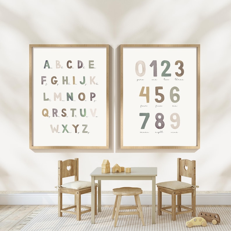 Neutral Alphabet & Numbers Print Set: Kids Room Decor (digital Download ...