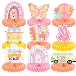 Groovy Retro Hippie Boho Party Centerpieces for Tables Toppers Rainbow ...