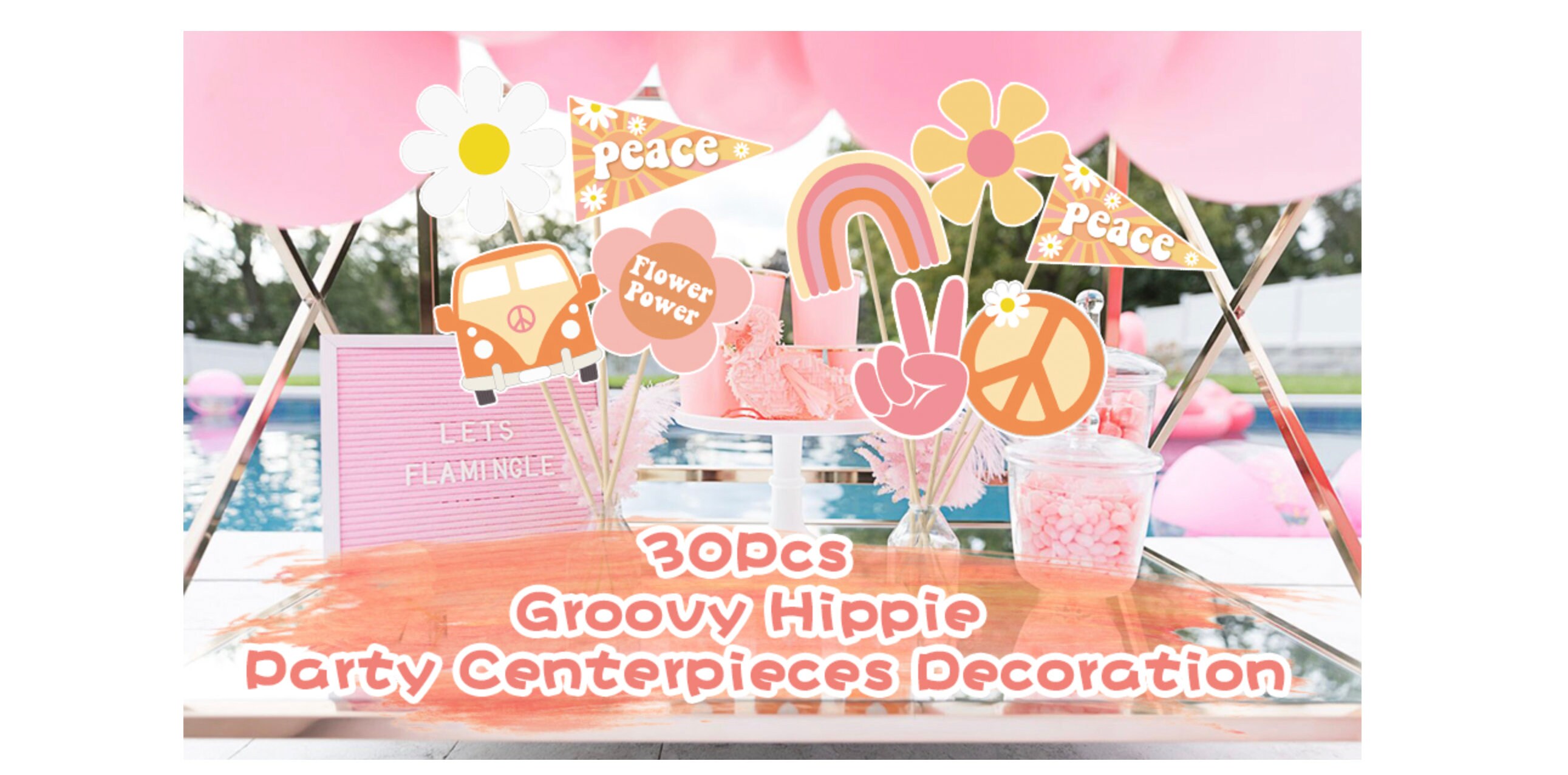Groovy Retro Hippie Boho Party Centerpieces for Tables Toppers Rainbow ...