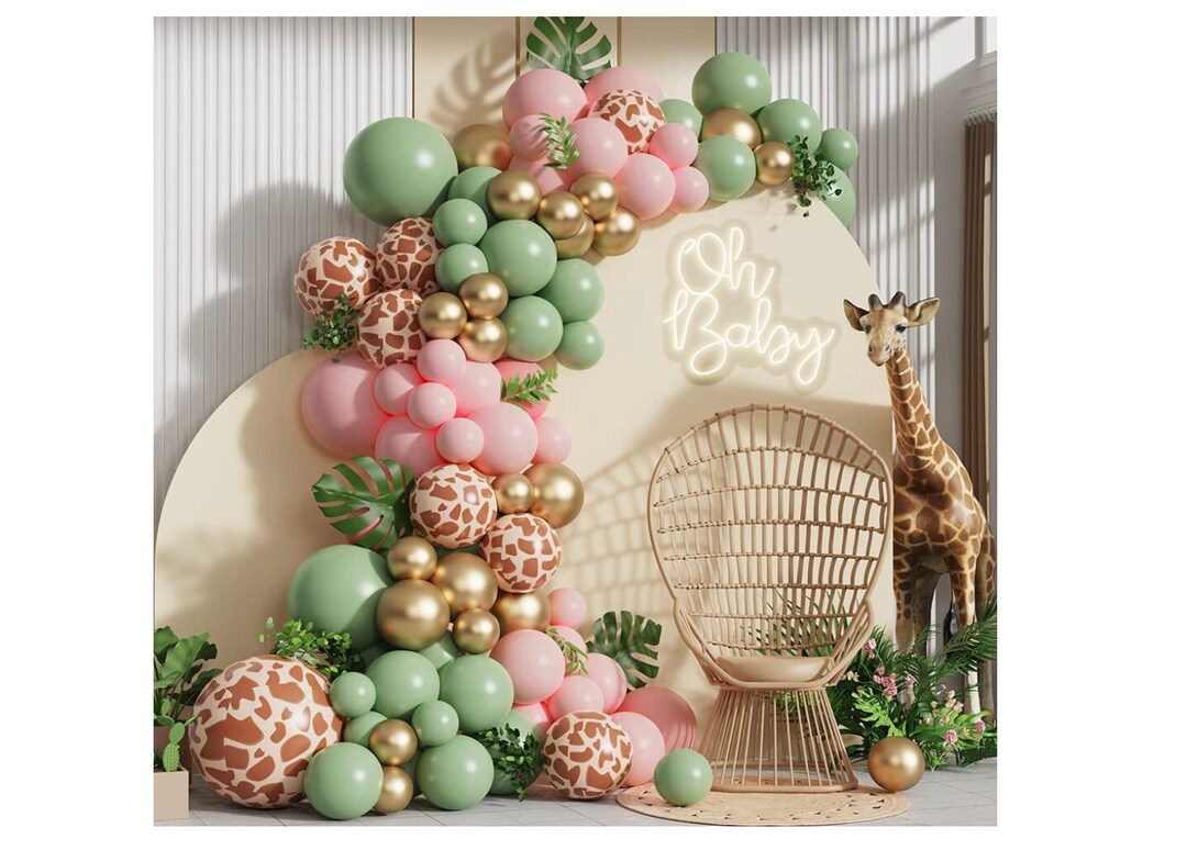 145 PCS Safari Giraffe Balloon Garland Arch Kit Pink Green Giraffe ...