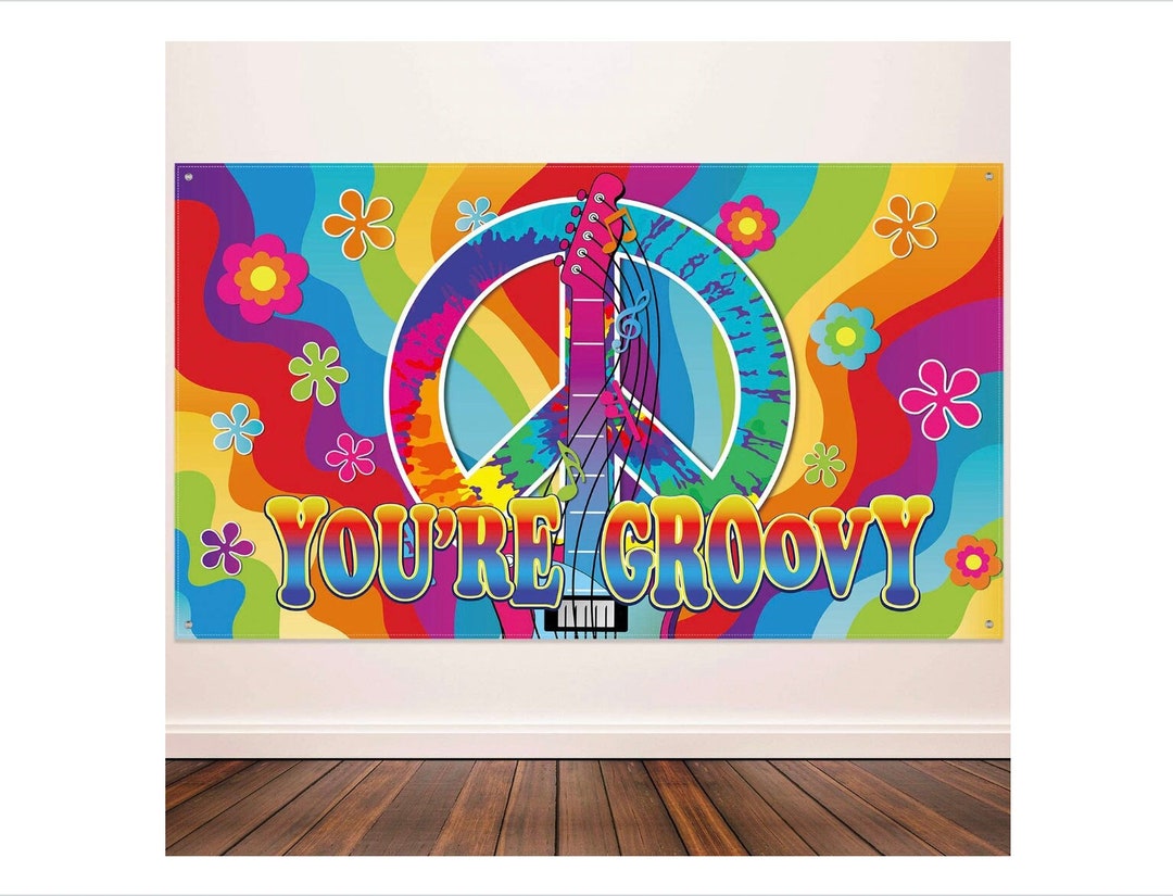 Groovy Retro Hippie Boho Party Banner Rainbow Daisy Flower Birthday ...