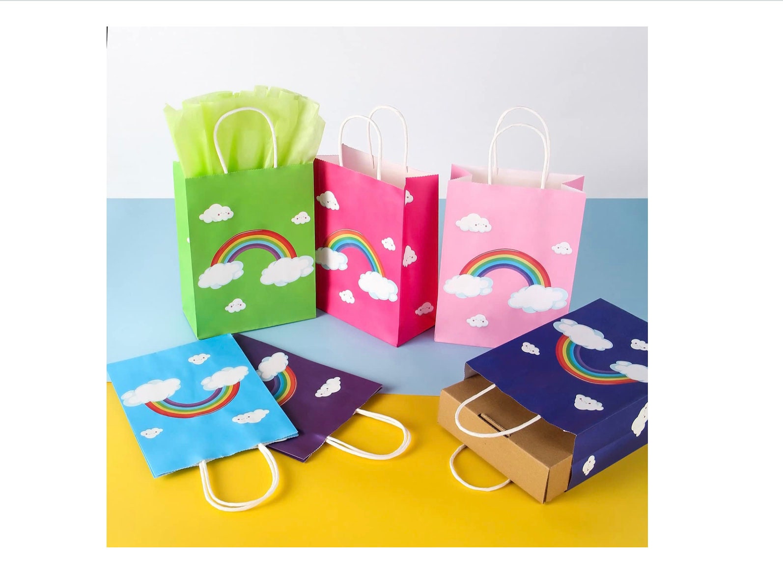 32 PCS Rainbow Theme Party Treats Bags Cloud Printed Favor Paper Goody ...