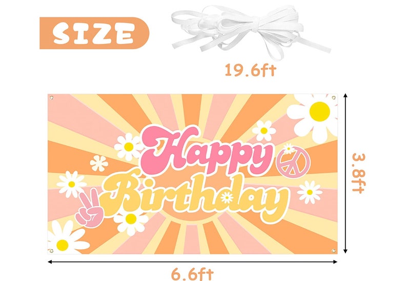 Groovy Retro Hippie Boho Party Happy Birthday Banner Flower Birthday ...