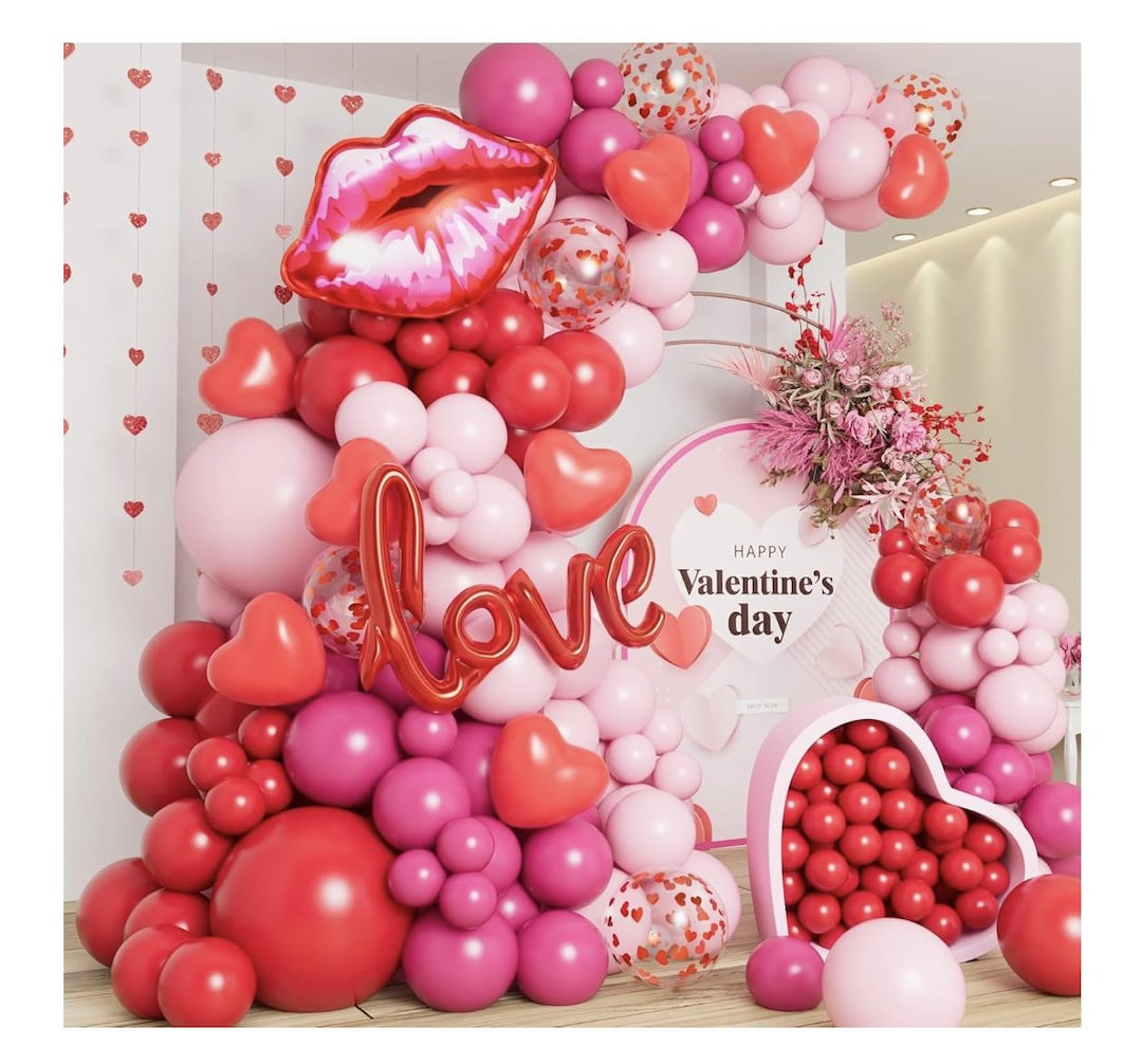 138pcs Valentine's Day Balloon Garland Arch Kit Retro Pink Red Lips ...