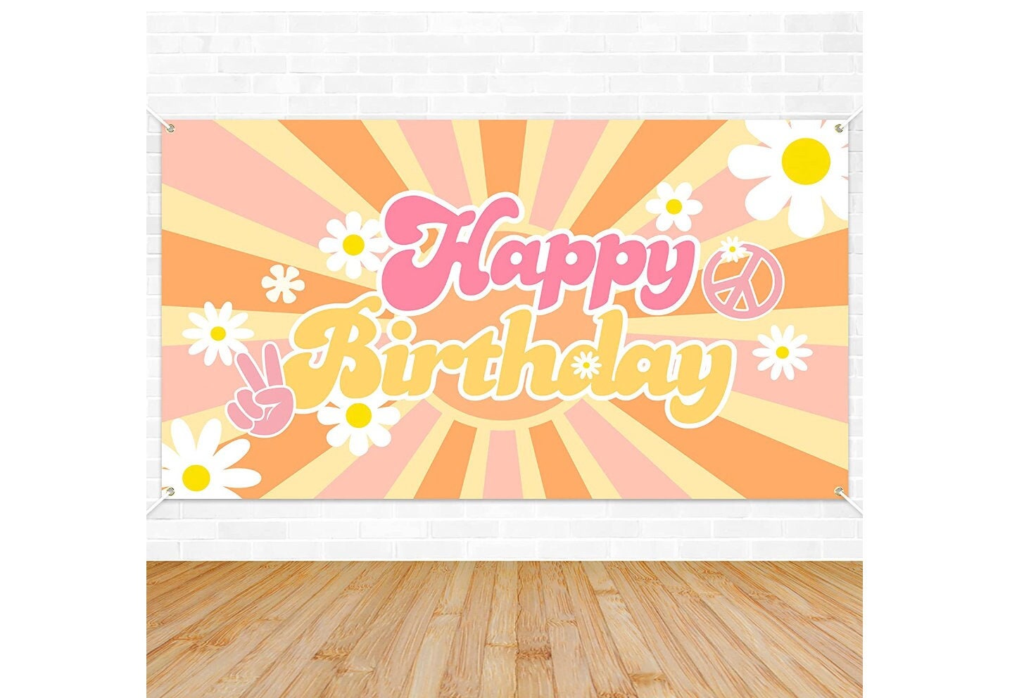 Groovy Retro Hippie Boho Party Happy Birthday Banner Flower Birthday ...