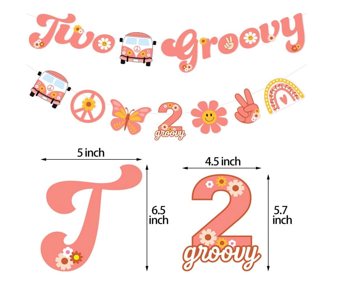 Two Groovy Banner Retro Hippie Boho Party Favor Banner Garland Daisy ...