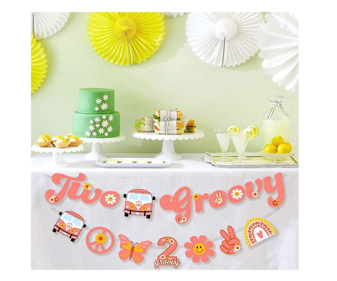 Two Groovy Banner Retro Hippie Boho Party Favor Banner Garland Daisy ...