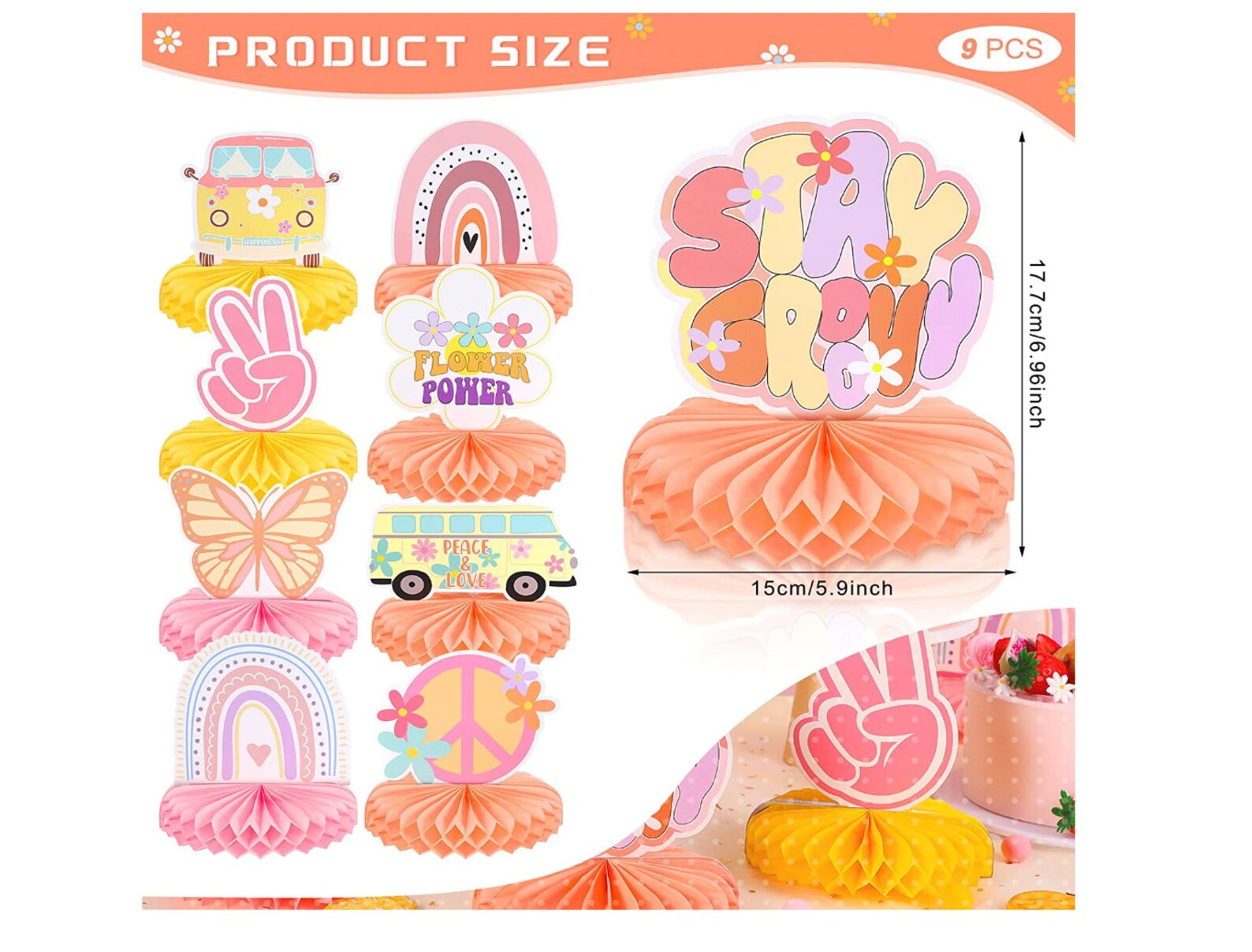 Groovy Retro Hippie Boho Party Centerpieces for Tables Toppers Rainbow ...