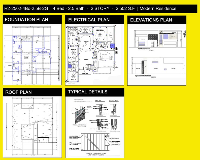 House Plan Modern Residence | 4 Bedroom 2.5 Bathroom | 2 Story | 2,502 ...