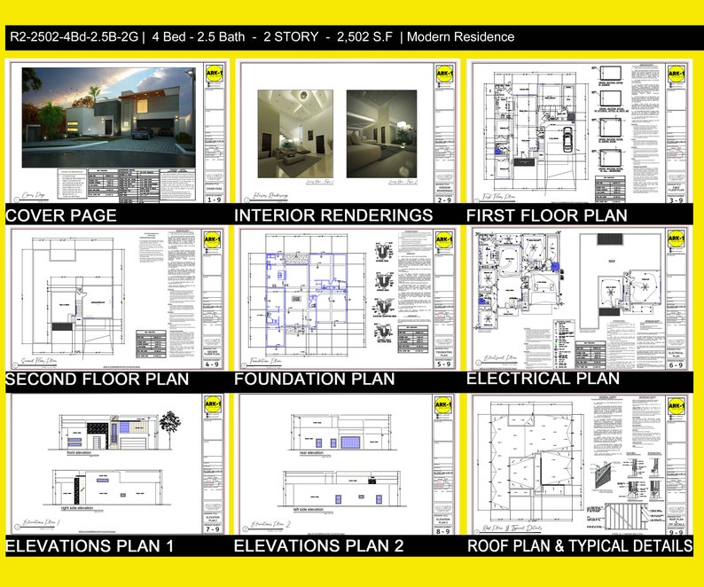 House Plan Modern Residence | 4 Bedroom 2.5 Bathroom | 2 Story | 2,502 ...