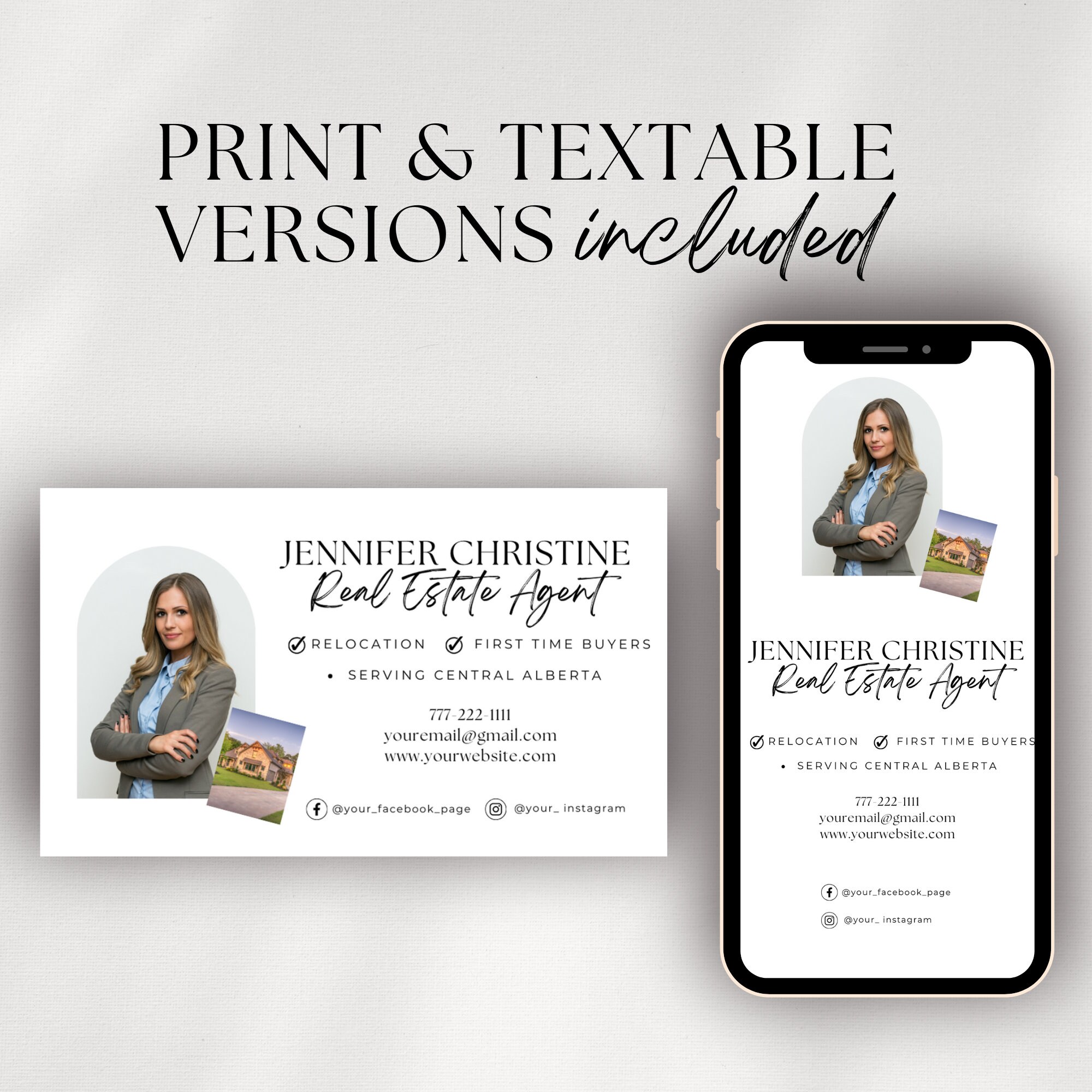 Real Estate Business Card Canva Template, Digital Textable Business ...