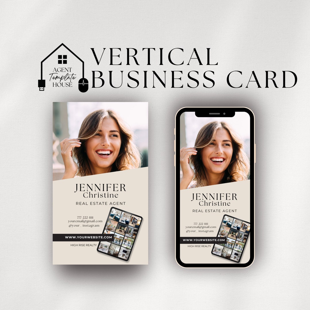 Vertical Real Estate Business Card With QR Code, Realtor Card Design ...